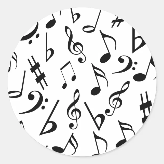 Musical Notes Music Stickers - Black and White | Zazzle