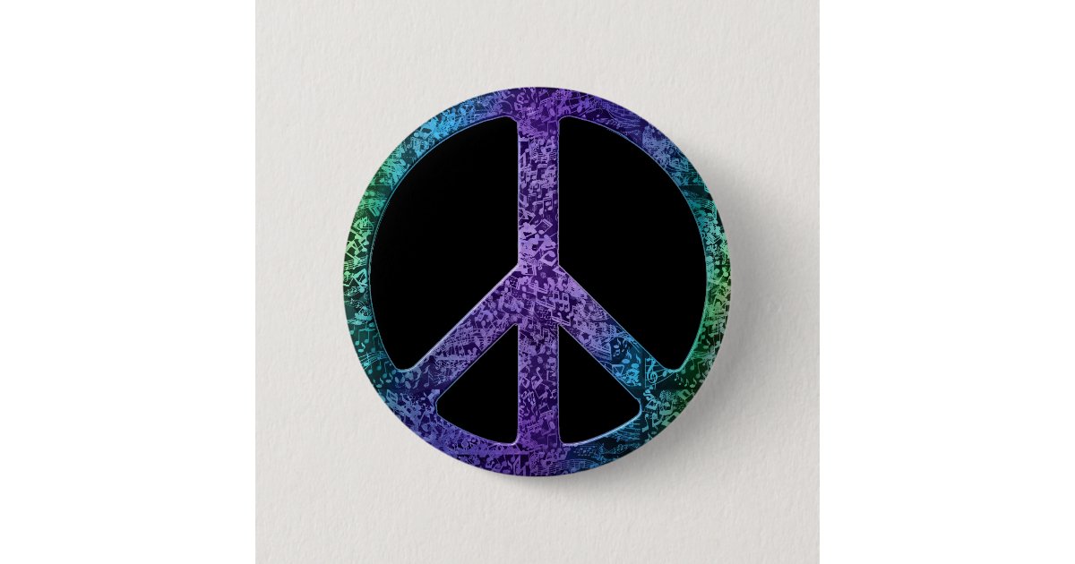 Musical Notes Pattern Peace Sign Pinback Button | Zazzle