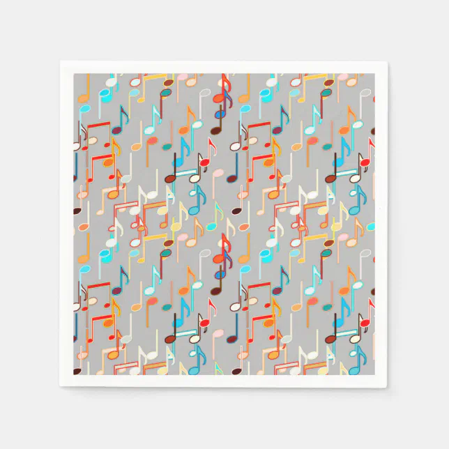 Musical Notes print - Medium Grey, Multi Paper Napkins | Zazzle