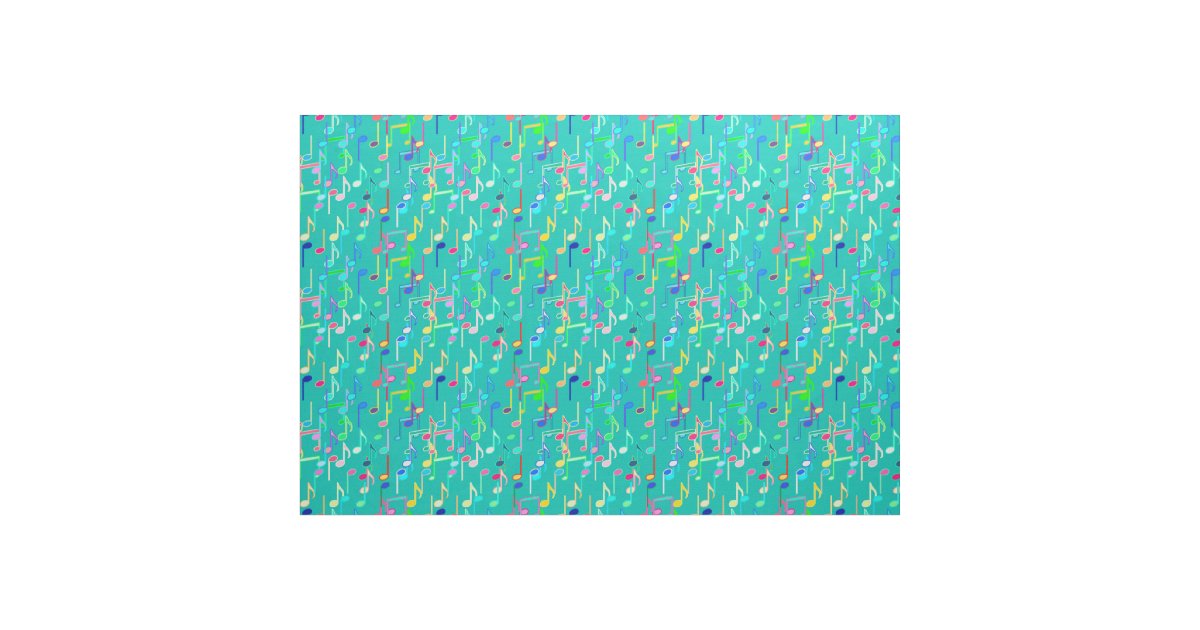 Musical Notes print - turquoise, multi Fabric | Zazzle