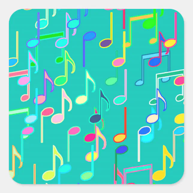 Musical Notes print - turquoise, multi Square Sticker | Zazzle