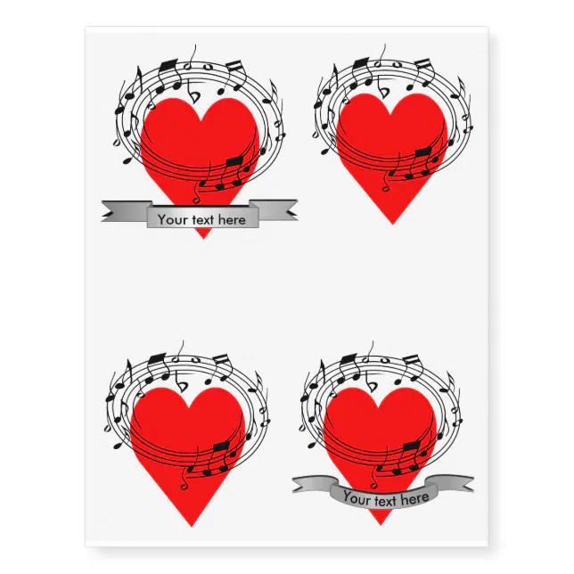 Musical Notes With Red Heart Tattoo | Zazzle