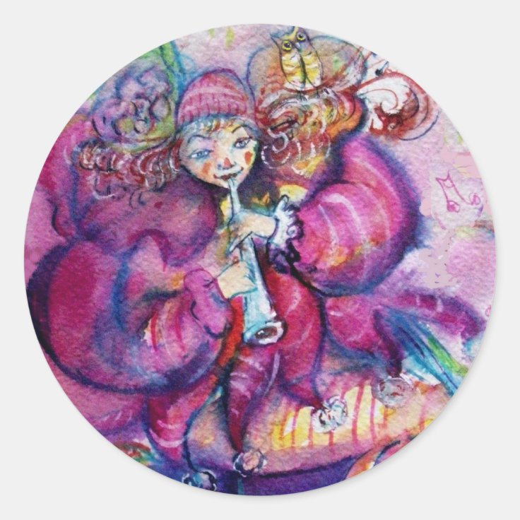 MUSICAL PINK CLOWN CLASSIC ROUND STICKER | Zazzle