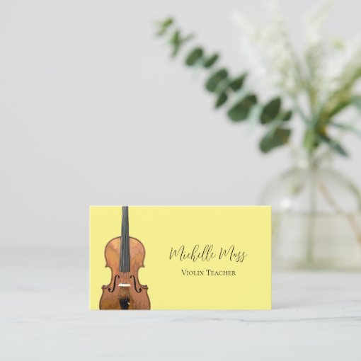 Musical QR code Violin Teacher Bright Yellow Business Card | Zazzle