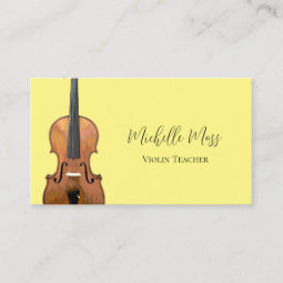 Musical QR code Violin Teacher Bright Yellow Business Card | Zazzle