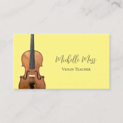 Musical QR code Violin Teacher Bright Yellow Business Card | Zazzle