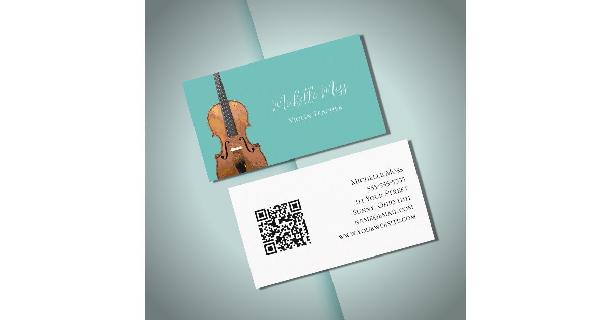 Musical QR code Violin Teacher Teal Green Business Card | Zazzle