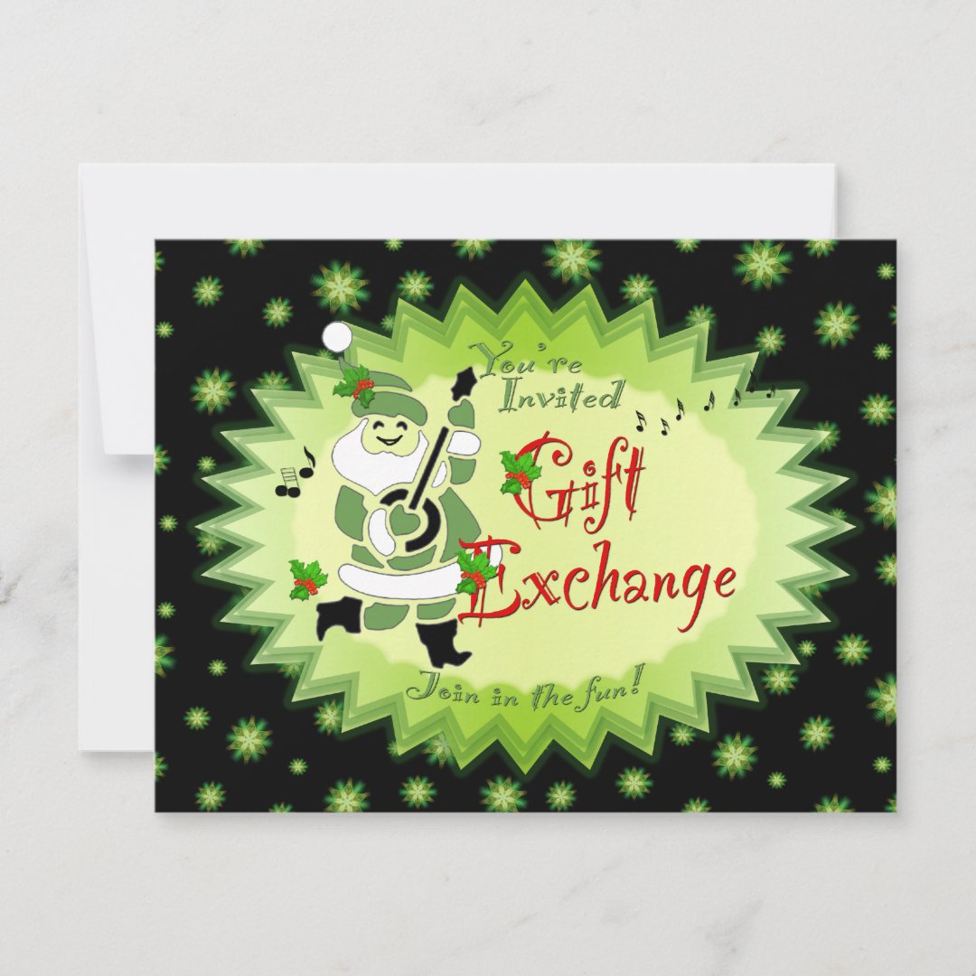 Musical Santa Elf Gift Exchange Party Invitations | Zazzle