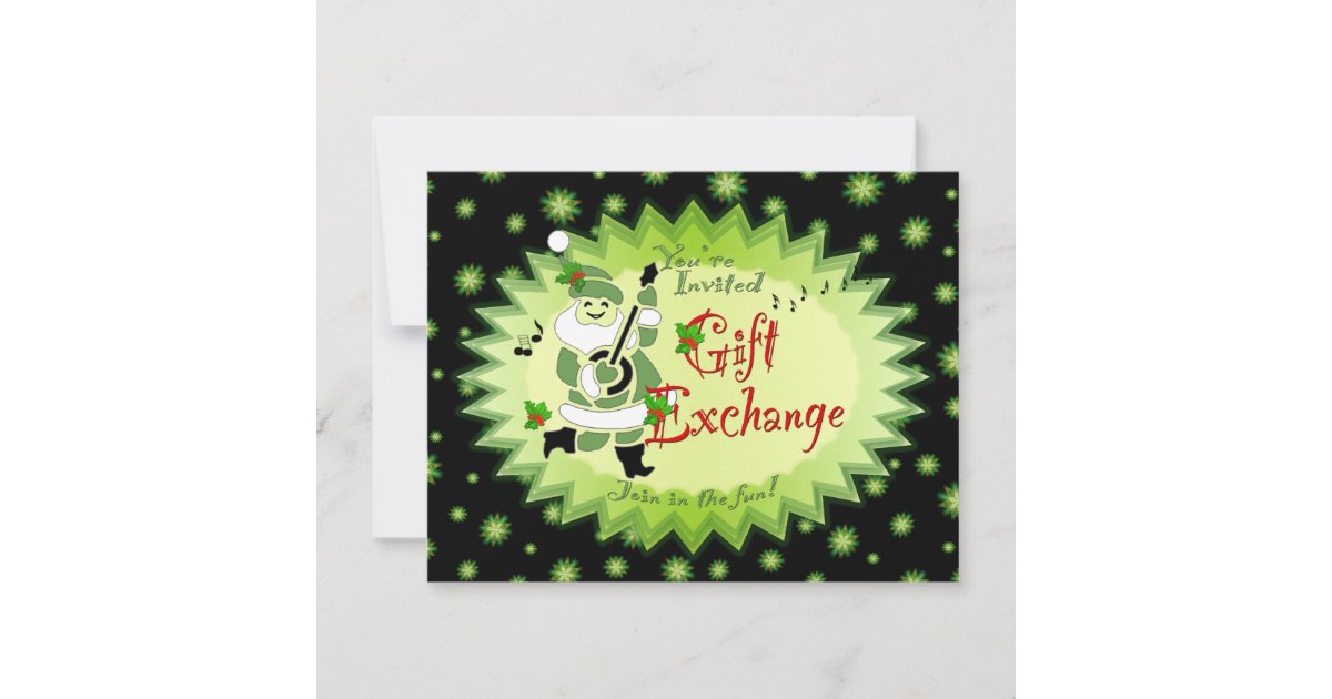 Musical Santa Elf Gift Exchange Party Invitations | Zazzle