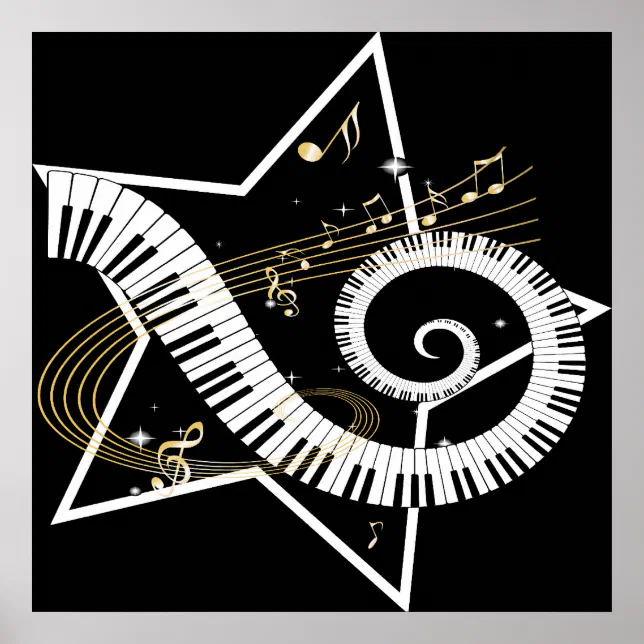 Musical Star golden notes Poster | Zazzle