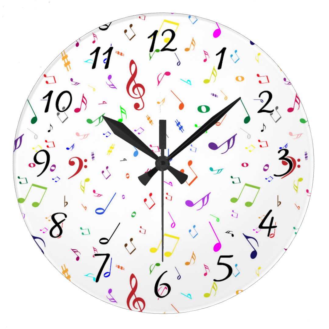 Musical Symbols in Rainbow Colors Large Clock | Zazzle