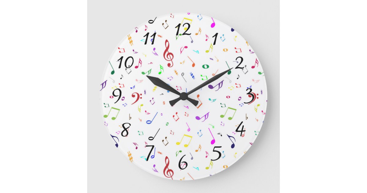 Musical Symbols in Rainbow Colors Large Clock | Zazzle
