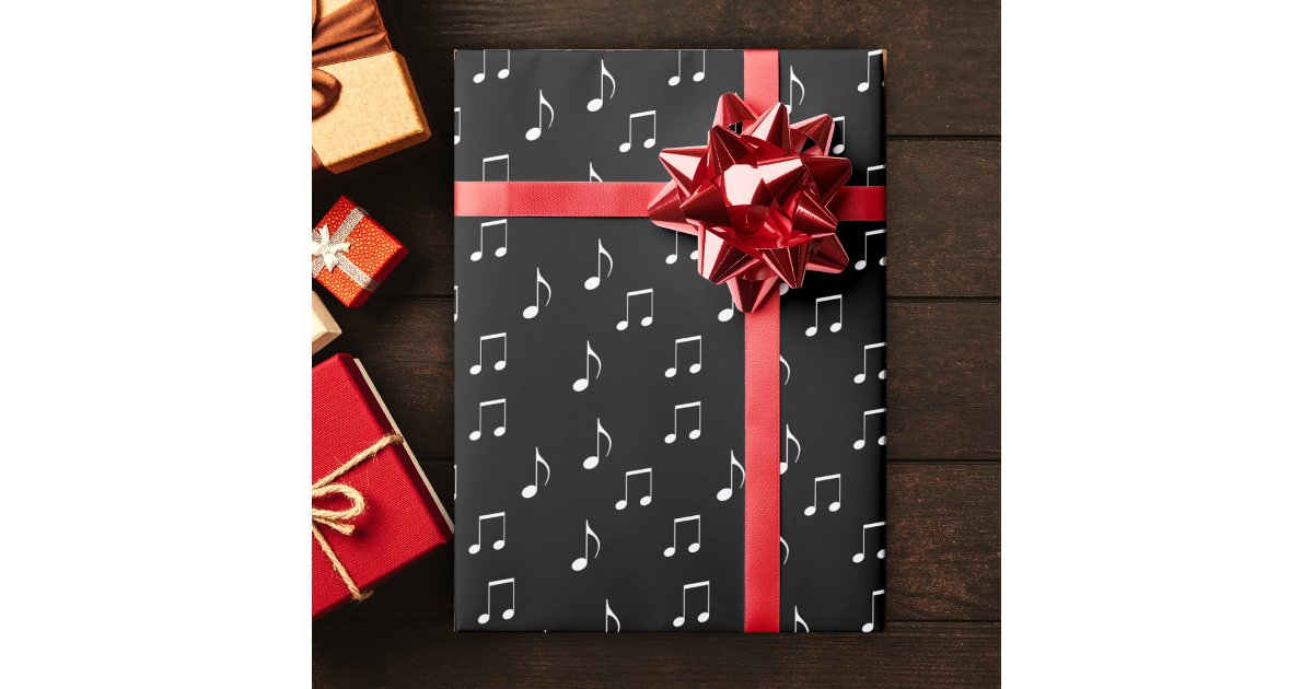 Musical Theme elegant Black White Music Notes Wrapping Paper | Zazzle