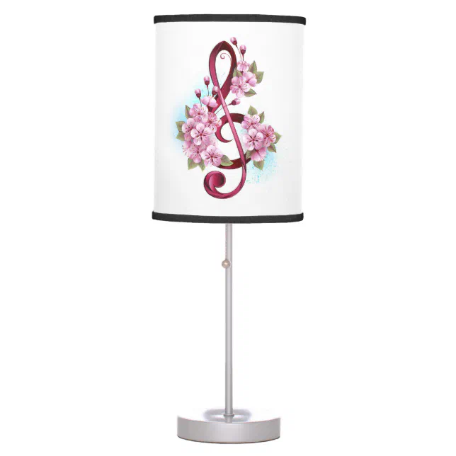 Musical treble clef notes with Sakura flowers Table Lamp | Zazzle