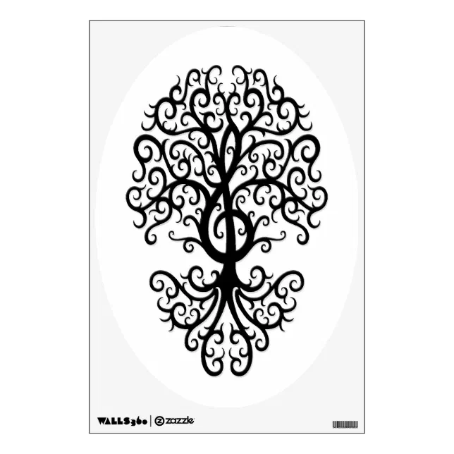 Musical Treble Clef Tree Black on White Wall Sticker | Zazzle