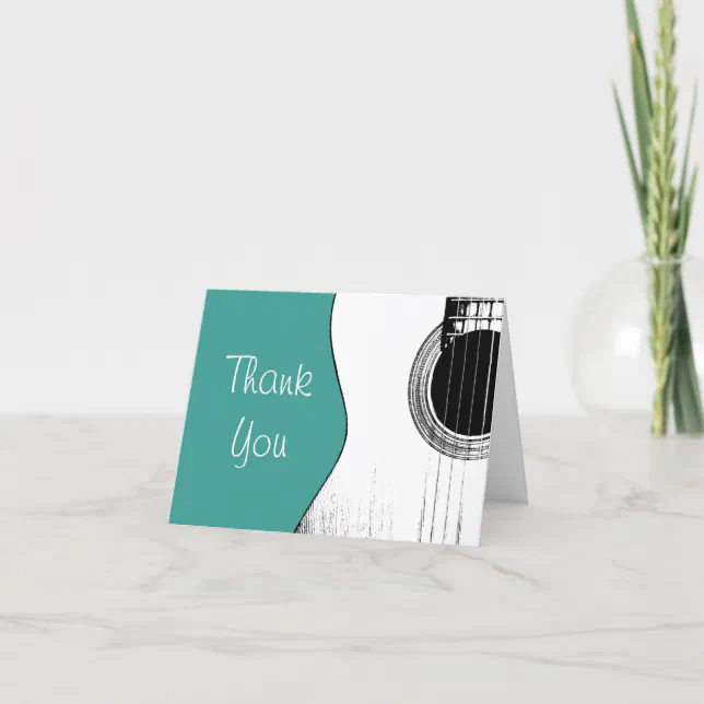 Musical Trendy Instrument Guitar Teal Thank You Card | Zazzle
