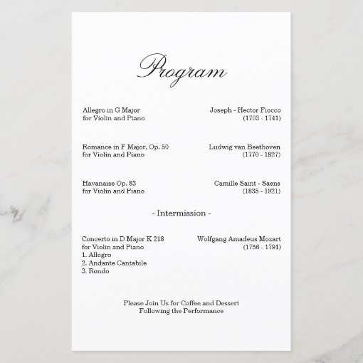 Musical Violin Recital Custom Program | Zazzle