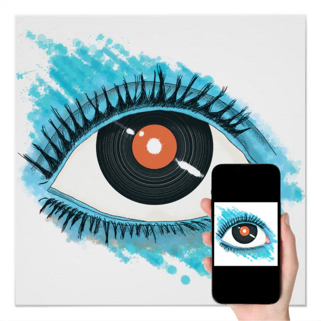 Musical vision: eye illustration with vinyl record poster | Zazzle