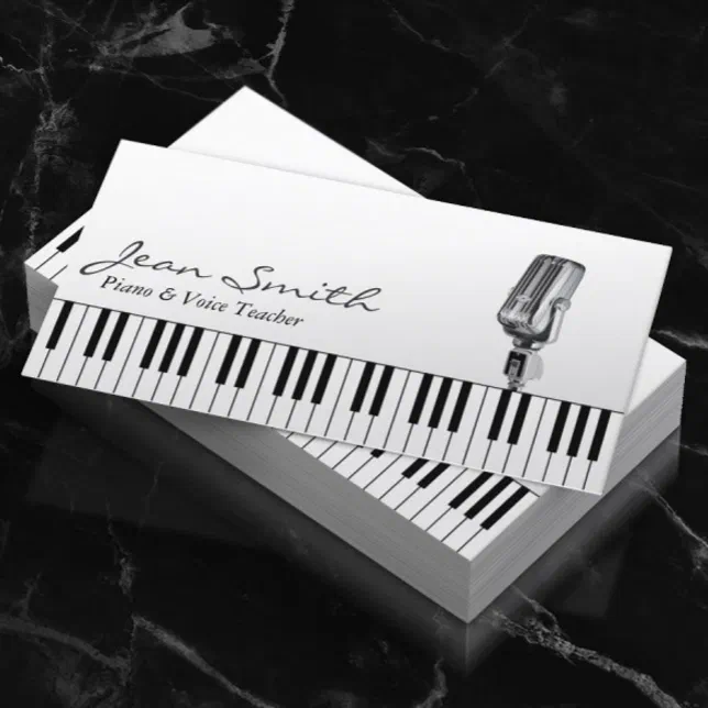 Musical White Piano & Voice Teacher Music Business Card | Zazzle