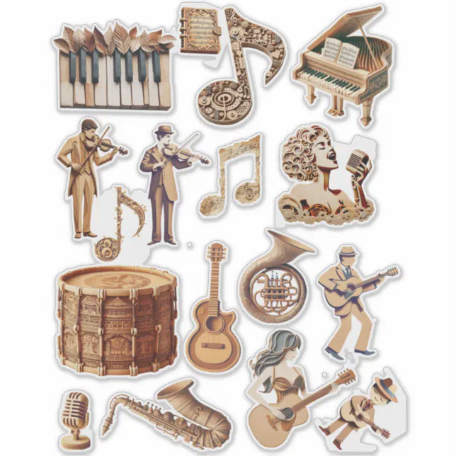 musicial instruments musicians paper crafts art sticker | Zazzle