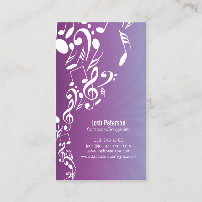 Musician Business Card Music Notes Upflow | Zazzle