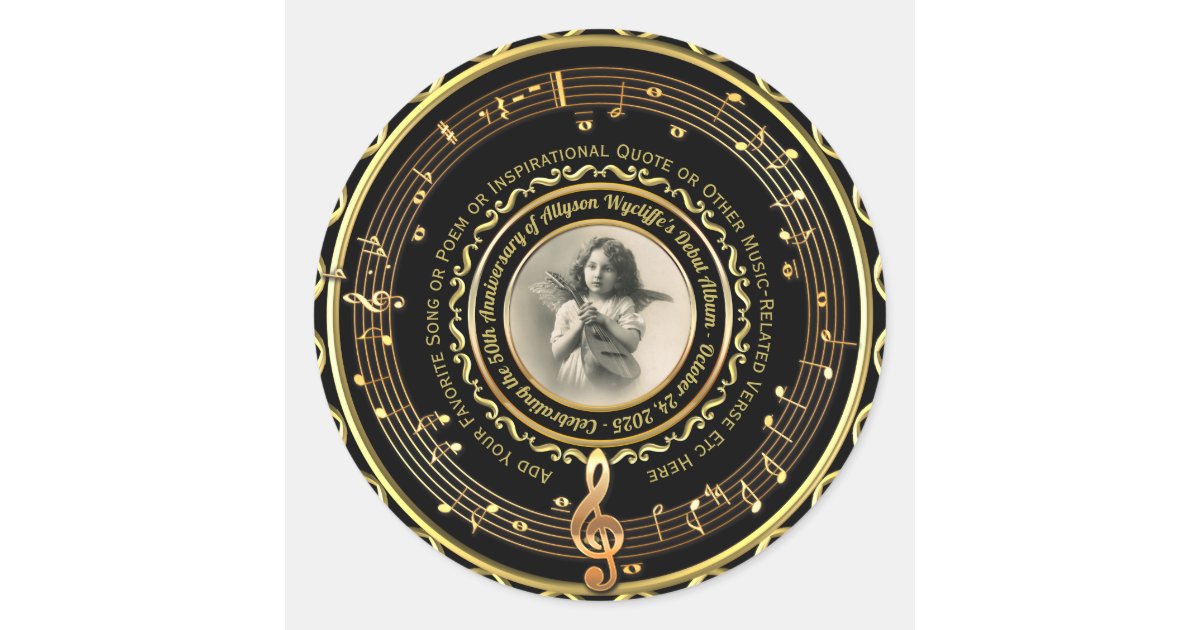 Musician Music Note Commemorative Photo Gold Black Classic Round ...