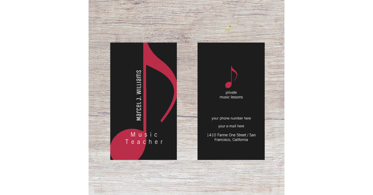 Musician Prof blk. Business Card with Musical Note | Zazzle