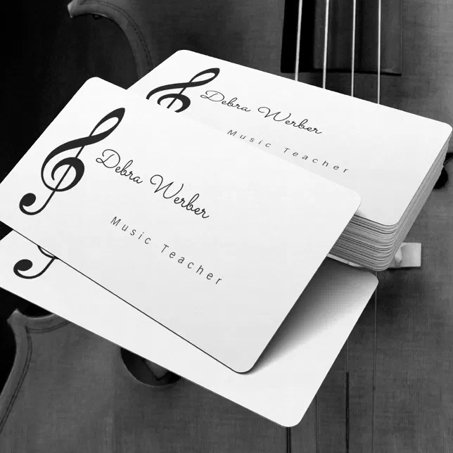 musician white business card & treble music note | Zazzle