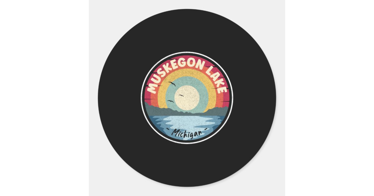 Muskegon Lake Michigan Colorful Scene Classic Round Sticker | Zazzle