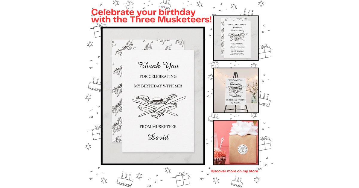 Musketeer Hero Cool Kids Boy Birthday Party Thank You Card | Zazzle