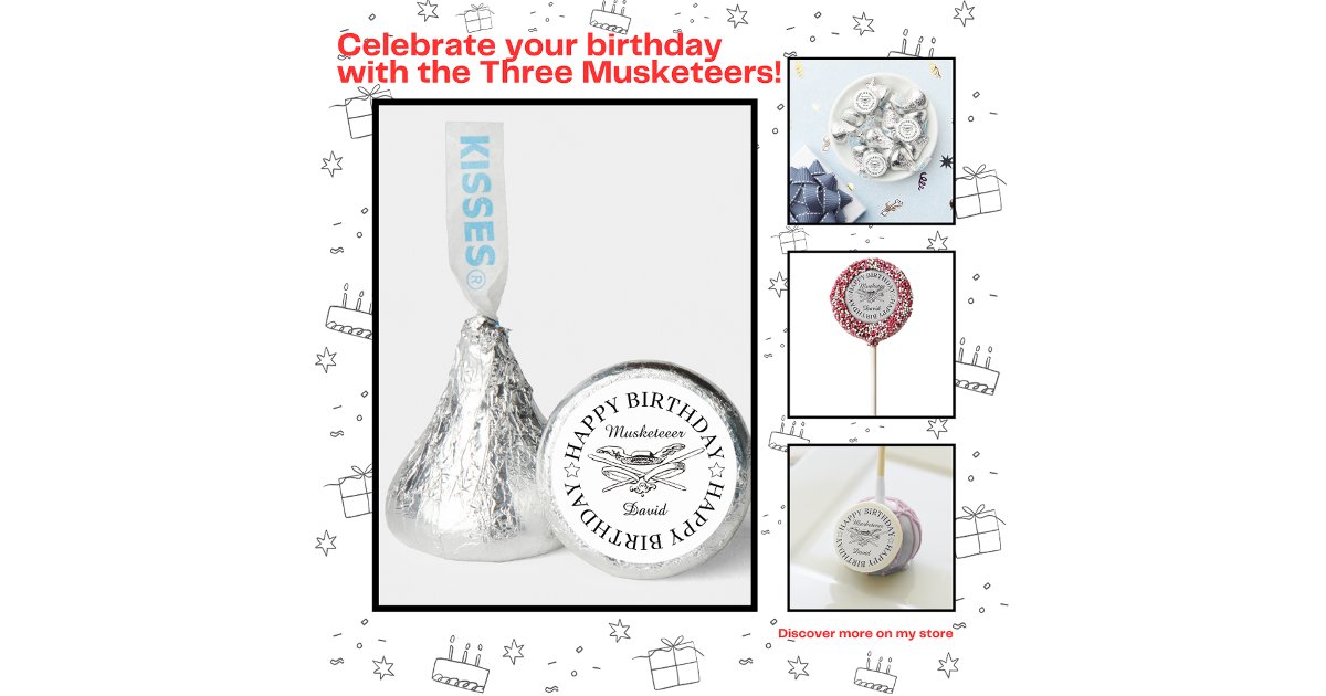 Musketeer Hero Happy Birthday Party Customizable Hershey®'s Kisses ...