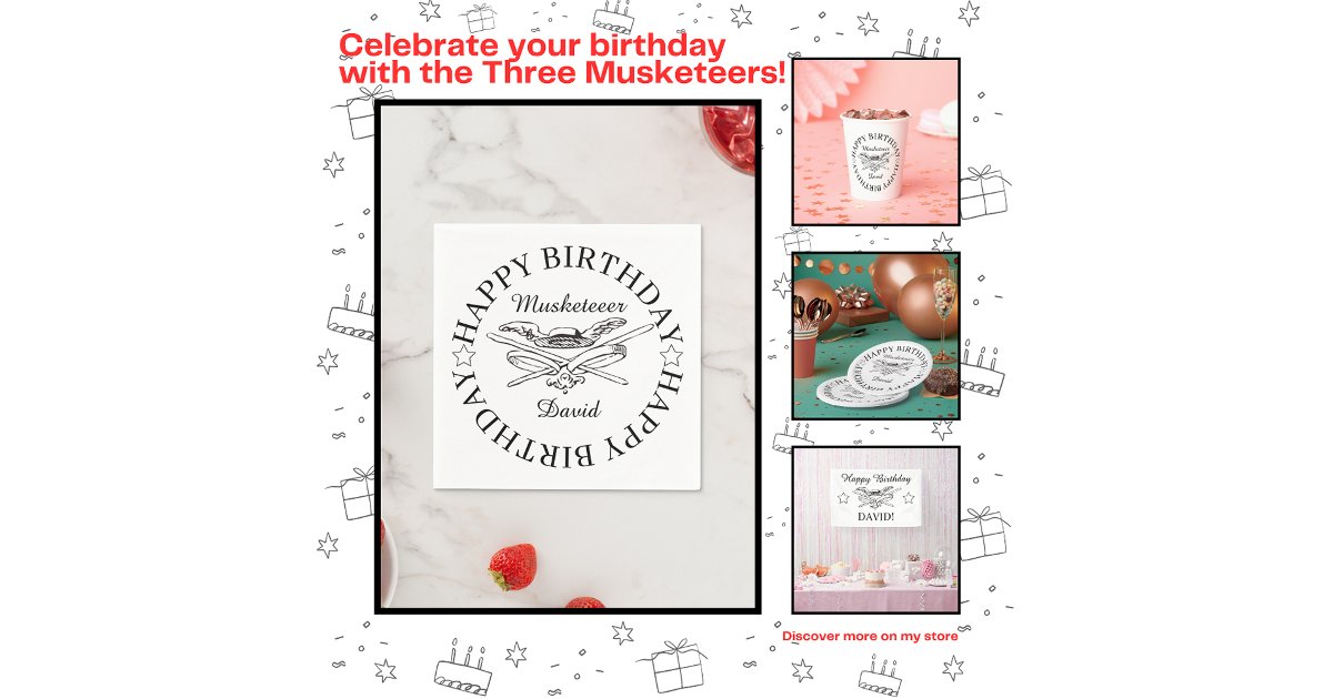 Musketeer Hero Happy Birthday Party Customizable Napkins | Zazzle