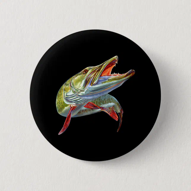 Muskie Hunter Musky Fisherman Lure Fly Fishing Button | Zazzle