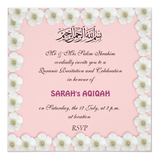 Muslim baby girl Aqiqah Invitation | Zazzle.com