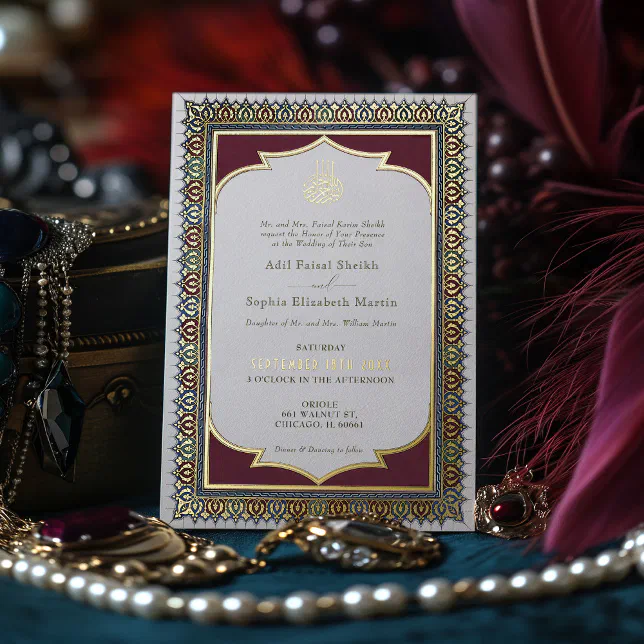 Muslim Purple Gold Islamic Plum Wedding Foil Invitation | Zazzle