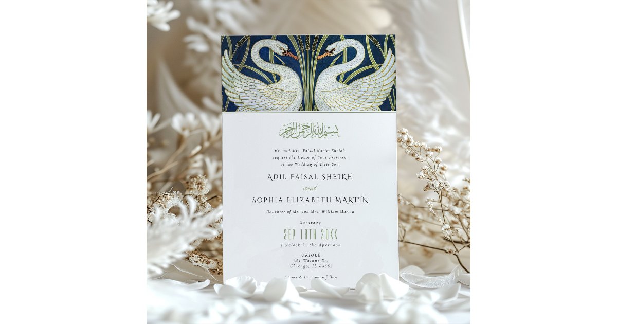 Muslim Swans Wedding Invitation Walter Crane | Zazzle