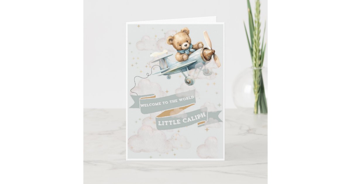 Muslim Welcome Little Caliph Plane Teddy Bear Card | Zazzle