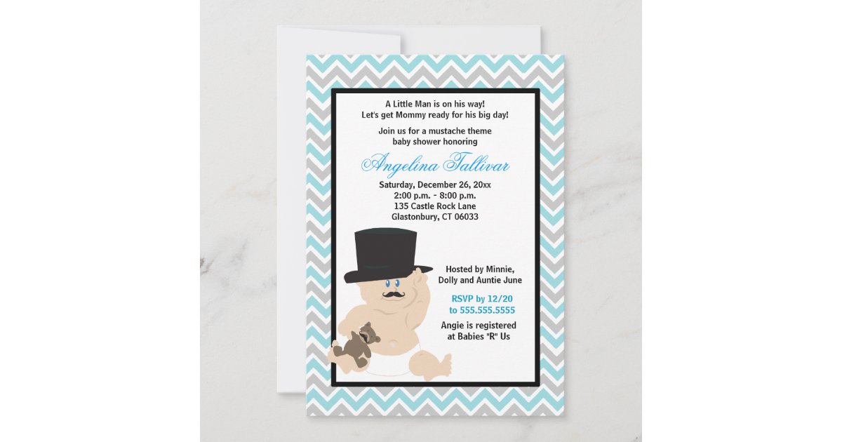 Mustache Baby Boy Baby Shower Invitation | Zazzle