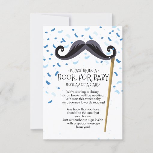 Mustache Baby Shower Book for Baby Card | Zazzle