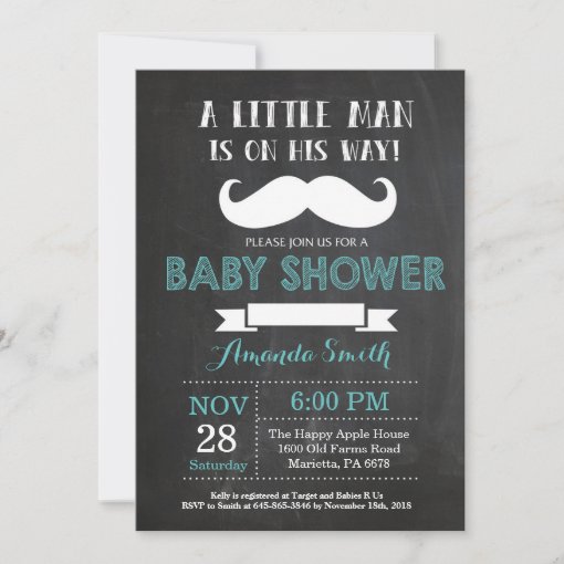 Mustache Baby Shower Invitation Aqua and Gray | Zazzle