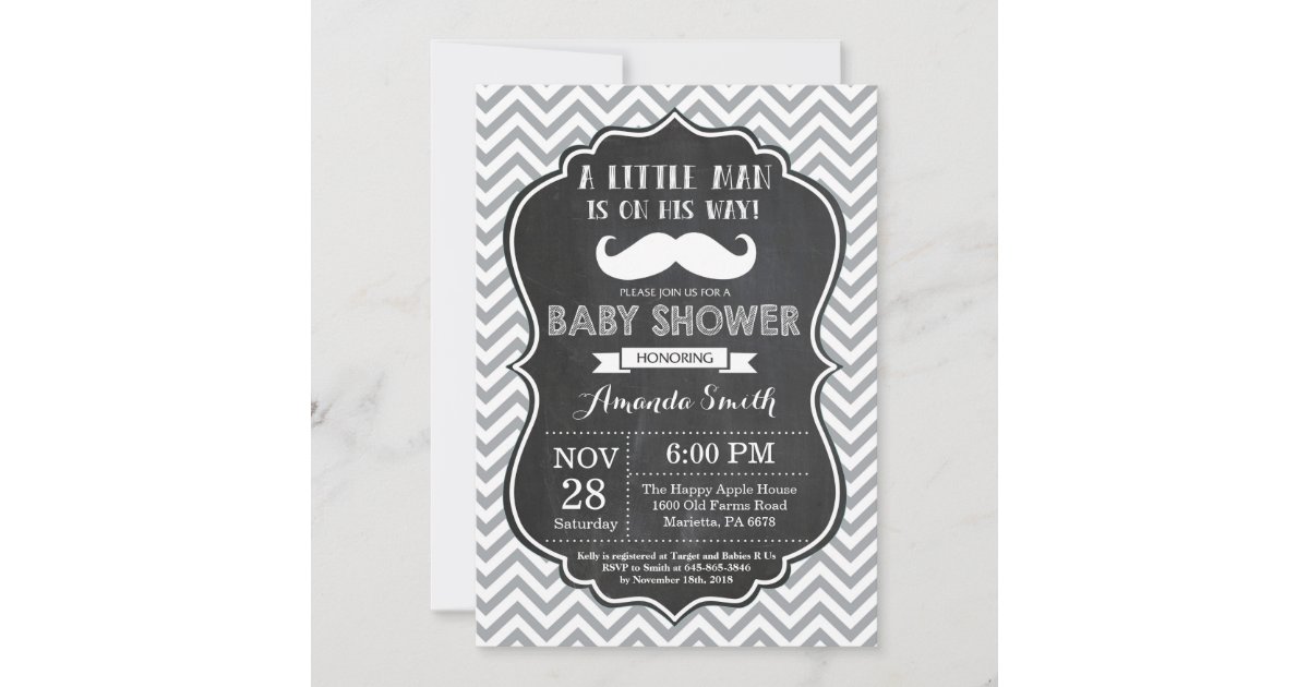 Mustache Baby Shower Invitation Black and Gray | Zazzle