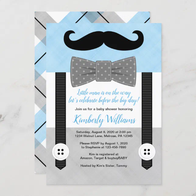 Mustache baby shower invitation blue little man | Zazzle