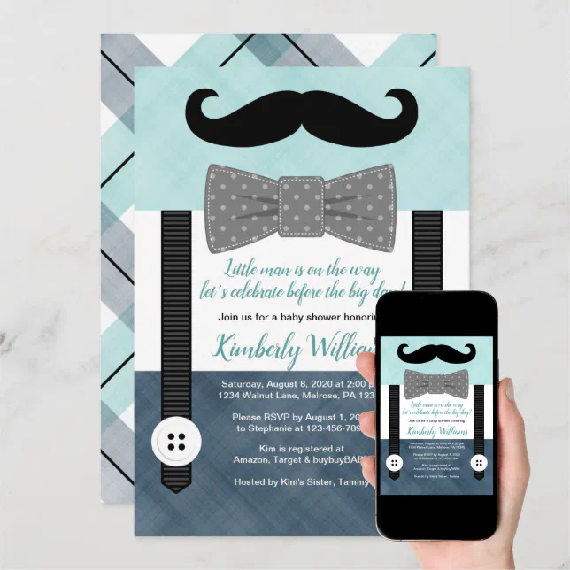 mustache baby shower invitation boy mint navy gray | Zazzle