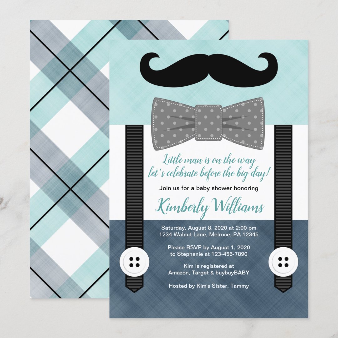 mustache baby shower invitation boy mint navy gray | Zazzle