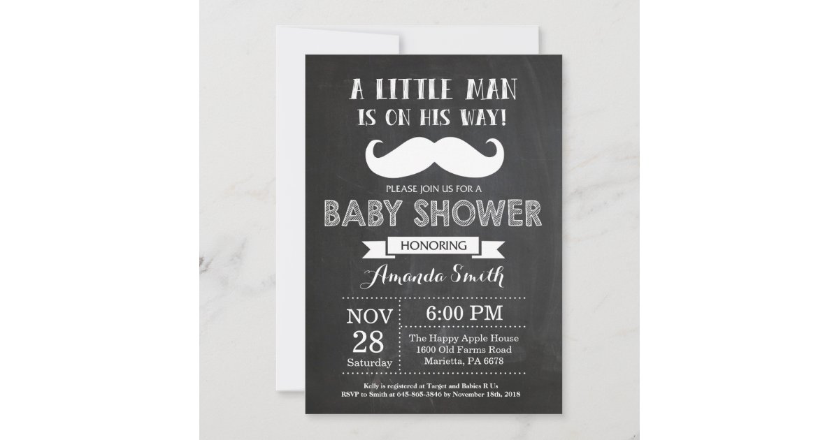 Mustache Baby Shower Invitation Chalkboard | Zazzle