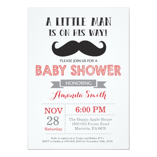 Mustache Baby Shower Invitation Red and Gray | Zazzle.com