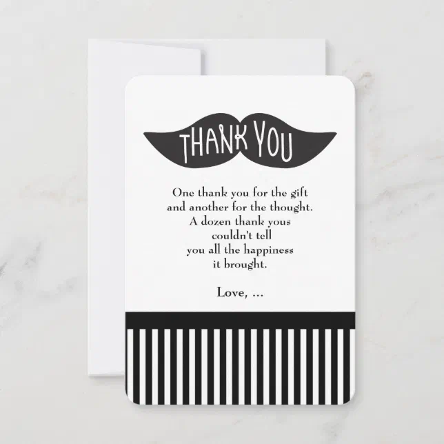 Mustache Bash Striped Modern Thank You Card | Zazzle