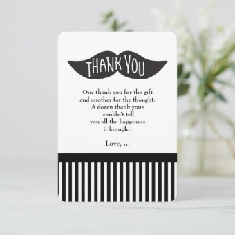 Mustache Bash Striped Modern Thank You Card | Zazzle