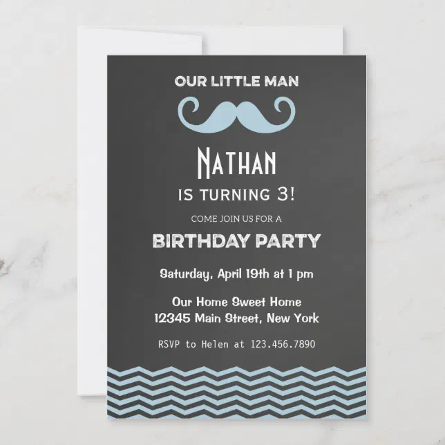 Mustache Birthday Invitation Chalkboard | Zazzle