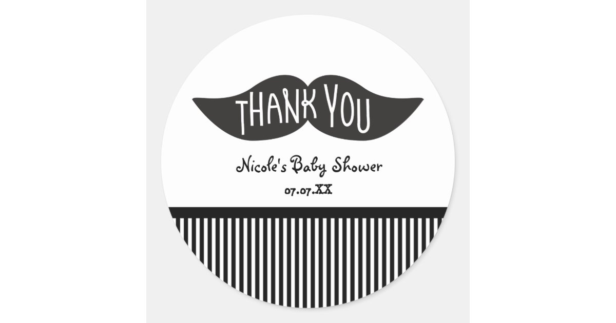 Mustache Black & White Thank You Party Stickers | Zazzle